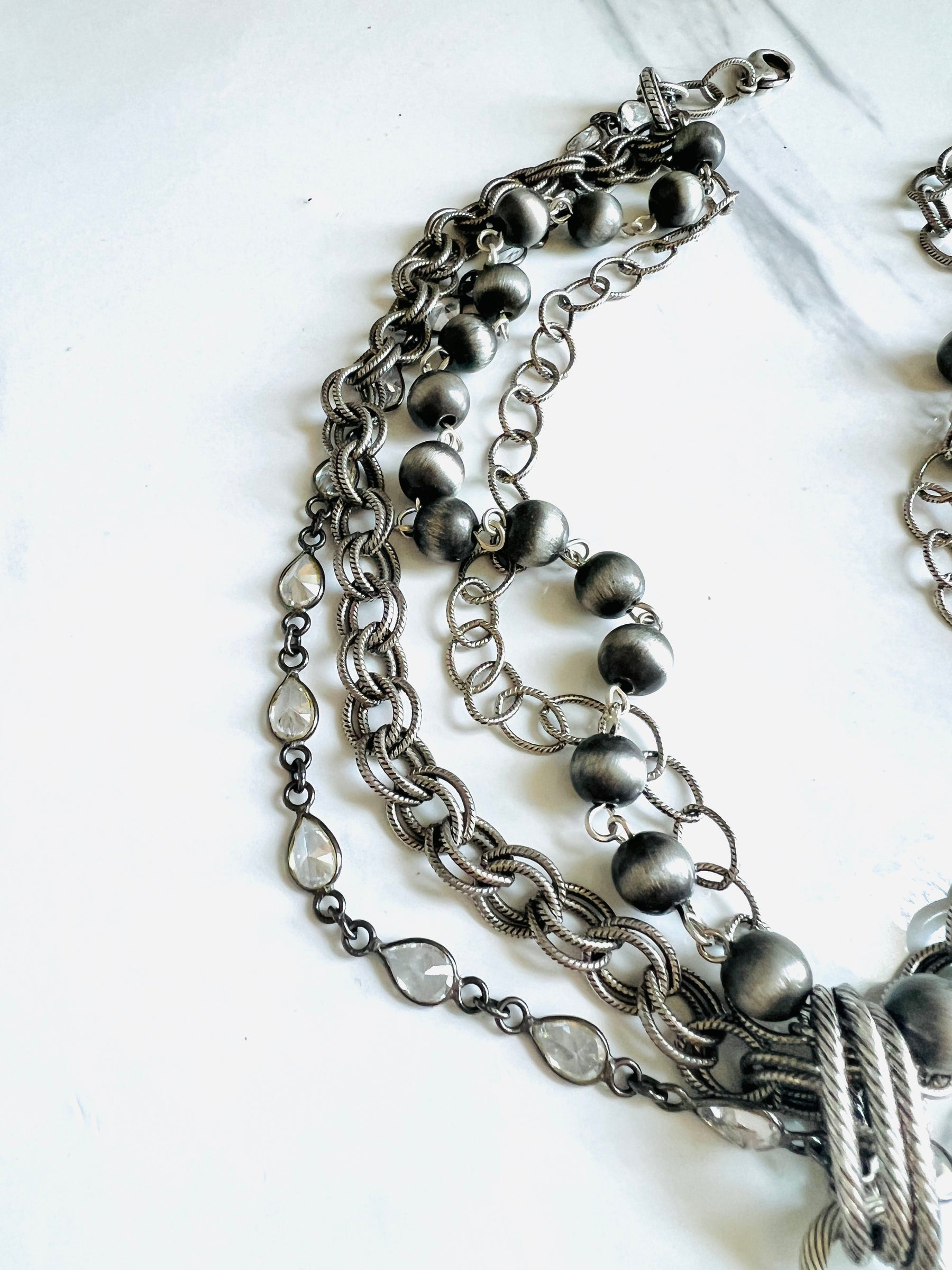 Alamo Angel Four Strand Chain and Ombre Silver Beaded Necklace – Fickle ...