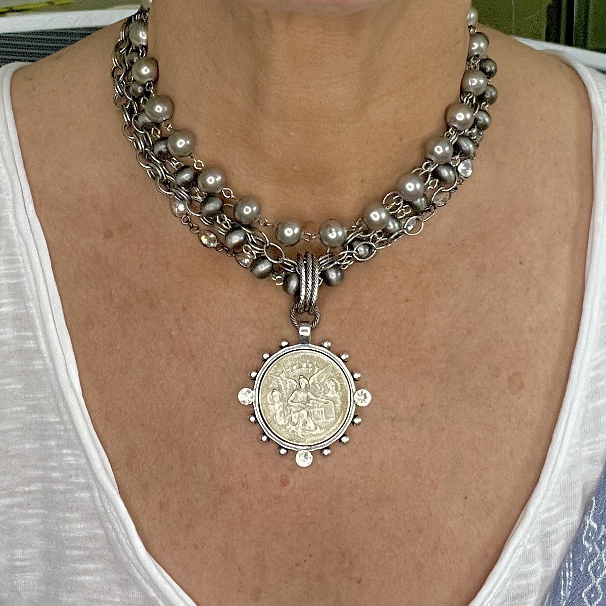 Alamo Angel Four Strand Chain and Ombre Silver Beaded Necklace – Fickle ...