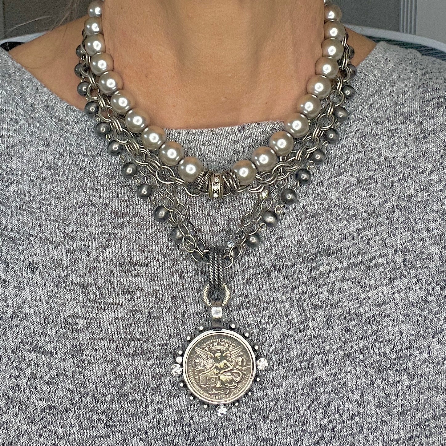 Alamo Angel Four Strand Chain and Ombre Silver Beaded Necklace – Fickle ...