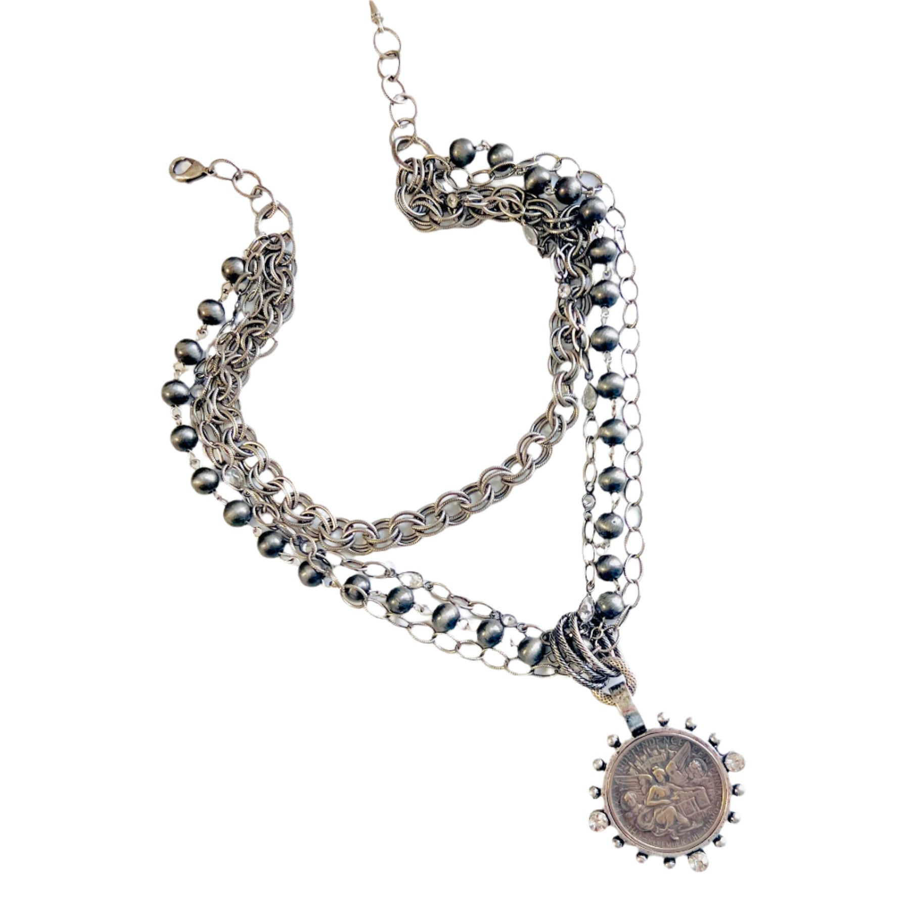 Alamo Angel Four Strand Chain and Ombre Silver Beaded Necklace – Fickle ...