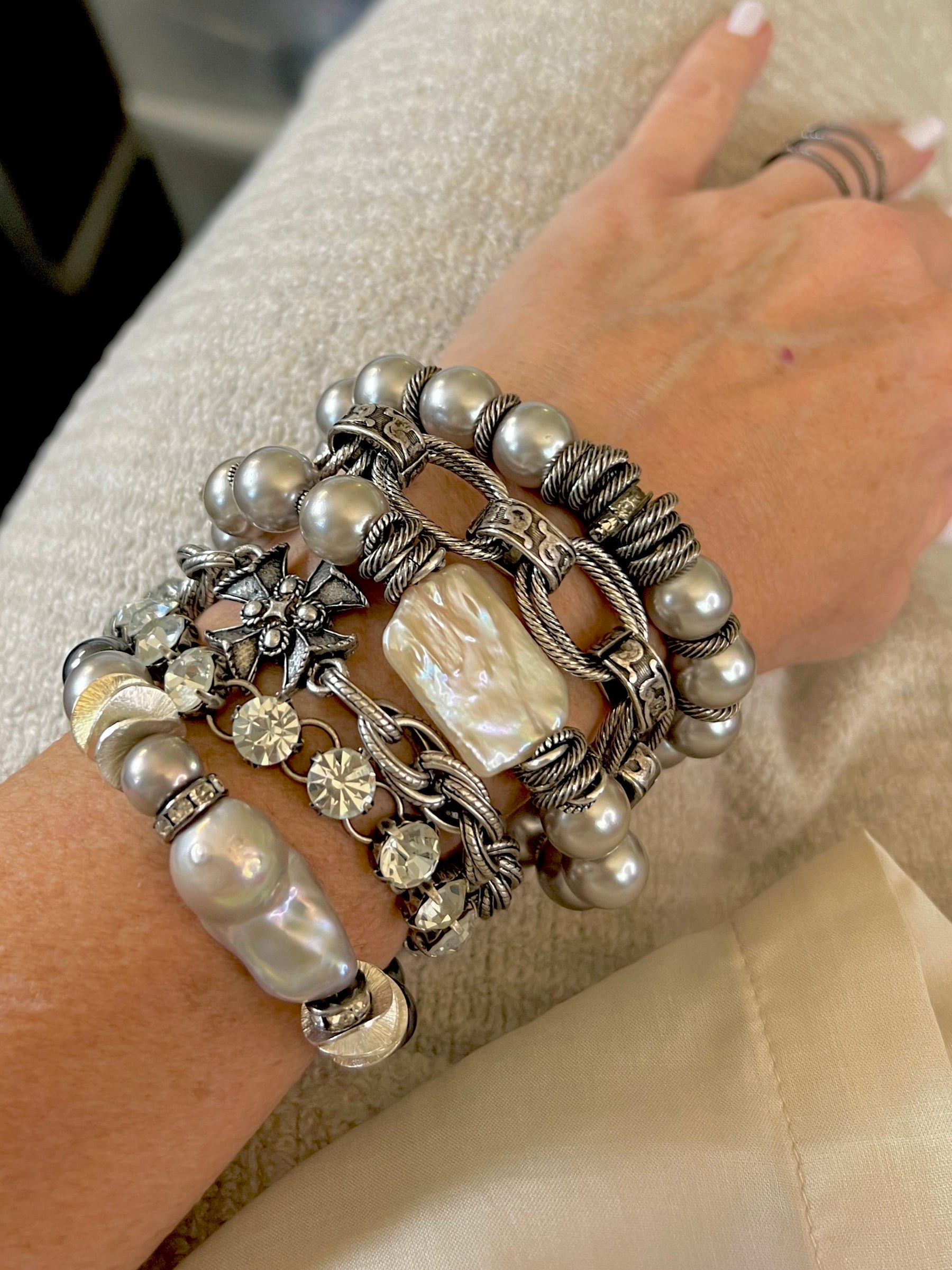 Whitney White Baroque Pearl and Vintage Platinum Pearls – Fickle Fox Co